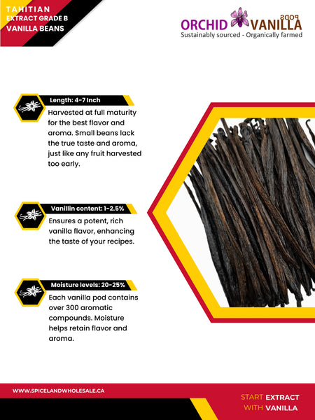 Tahitian Extract Grade-B Vanilla Beans By Ounce | Spice-Land Wholesale